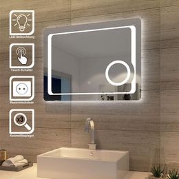 Badezimmerspiegel led Energiesparender Wandspiegel mit Beleuchtetem Touch-Schalter 80x60 cm IP44 mit Rasiersteckdose - Sonni