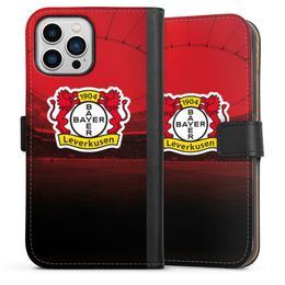 DeinDesign iPhone 13 Pro Max Handy Klapph&uuml;lle Handyh&uuml;lle aus Kunst Leder schwarz Flip Case Bayer 04 Leverkusen Official Licensed Product Stadium Sideflip mit 