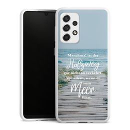 DeinDesign Galaxy A33 5G Handy Silikon H&uuml;lle Case wei&szlig; Handyh&uuml;lle Statement Beach Spruch Silikon Case