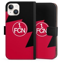 DeinDesign iPhone 14 Handy Klapph&uuml;lle Handyh&uuml;lle aus Kunst Leder schwarz Flip Case 1. Fcn 1. Fc N&uuml;rnberg Merchandise Sideflip mit Lasche
