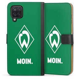 DeinDesign Galaxy A12 Handy Klapph&uuml;lle Handyh&uuml;lle aus Kunst Leder schwarz Flip Case Moin Official Licensed Product Sv Werder Bremen Sideflip mit langer Lasche