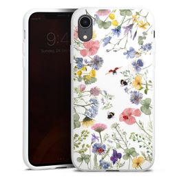 DeinDesign iPhone Xr Handy Silikon H&uuml;lle Case wei&szlig; Handyh&uuml;lle Flowers Bee Muster Silikon Case