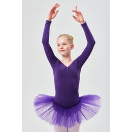 tanzmuster Tüllkleid Ballett Tutu Romy mit Glitzersteinen Langarm Ballettkleid aus weicher Baumwolle mit Tüllrock für Mädchen