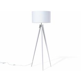 Beliani Stehlampe Weiß Metall 156 cm runder Stoffschirm Dreibeinig langes Kabel mit Schalter Modernes Design - Weiß