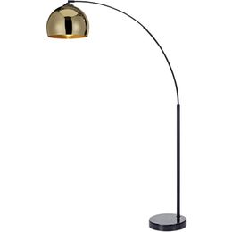 Teamson Home Arquer Gewölbt Gebogen LED-Stehlampe mit Glockenschirm und Marmorsockel, Moderne Beleuchtung in Gold für Wohnzimmer, Schlafzimmer oder