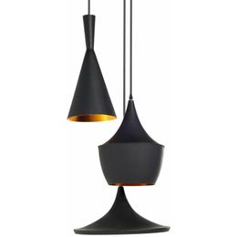 Beliani - Hängeleuchte Schwarz Metall 3-flammig mit verschiedenen Schirmen höhenversetzt Trichterform Glockenform Minimalistisches Design - Gelb