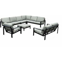 Home Deluxe - Outdoor Sitzgruppe rio i - Schwarz, Größe l - bestehend aus 1x Hocker, 2X Sessel 1x Sofa - inkl. Kissen - Farbe schwarz i