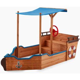 HOME DELUXE - Sandkasten Schiffsoptik mit Bank MATSCHEKISTE - 160 x 78 cm Holz Sandbox Sandkiste Sitzbank