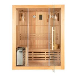 Home Deluxe - Traditionelle Sauna - Skyline l - 120 x 150 x 190 cm - für 2-3 Personen, Hemlocktanne, inkl. Saunaofen, Saunazubehör i Dampfsauna