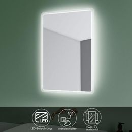 Badspiegel Led Beleuchtung Badezimmerspiegel mit led Kaltweißer Beleuchtung 60x40 cm Vertikal/Horizontal Wandschalter Schutzklasse IP44 - Sonni