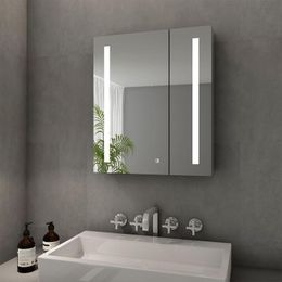 Sonni - led Spiegelschrank Aluminium mit Beleuchtung mit Touch Steckdose Beschlagfrei Badspiegel kabellosem Scharnier Design 50x70cm IP44