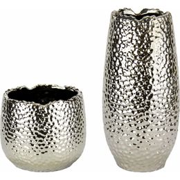 Home Affaire Dekovase Keramik-Vasen (Set, 2 St), silberfarben