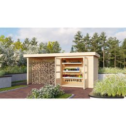 Karibu Gartenhaus mit Feuerholzunterstand inkl. selbst. Premium-Aluminiumfolie