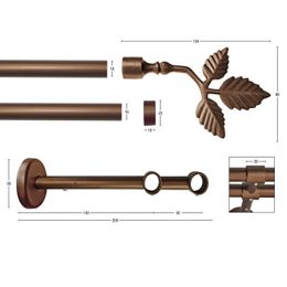 Gardinenstange SHEET, Garesa, Ø 16 mm, 2-läufig, Wunschmaßlänge, mit Bohren, verschraubt, Metall, Vorhanggarnitur, verlängerbar, Knopf mit Blätter, ohne Ringe, gelb