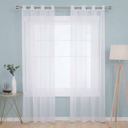 Senvorhang Transparent Vorhänge Voile Gardine, 2er Set,140x180 cm(BreitexHöhe), Weiß - Weiß - Deconovo