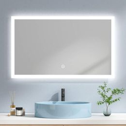 Badspiegel mit Beleuchtung led Wandspiegel Badezimmerspiegel, 100x60cm, Kaltweißes/Neutrales/Warmweißes Licht, Touchschalter - Emke