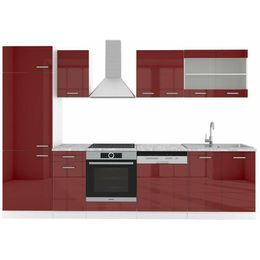 VICCO - Küchenzeile R-Line 300cm Weiß/Bordeaux-Rot Hochglanz Modern