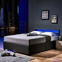 Home Deluxe - led Bett nube - Dunkelgrau, 140 x 200 cm - inkl. Lattenrost und Schubladen i Polsterbett Design Bett inkl. Beleuchtung
