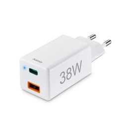 Hama Dual USB-Netzteil 38W, QC 3.0 + USB-C PD, Fast Charge Schnellladegerät USB-Ladegerät, weiß