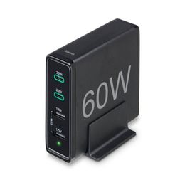 Hama 4fach USB-Ladestation 60 Watt Ladegerät, 2x USB-C PD, 2x USB Multiport USB-Ladegerät, schwarz