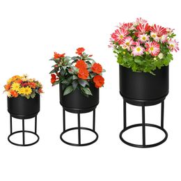 Outsunny Blumenständer Set mit Abflusslöcher schwarz Ø22 x 41H cm