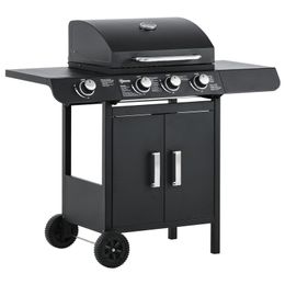 Outsunny Gasgrill mit Räder schwarz 110L x 50B x 100H cm