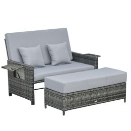 Outsunny Polyrattan Lounge-Sofa mit Kissen 130 x 72 x 96 cm (LxBxH)