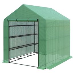 Outsunny Foliengewächshäus mit Regalböden grün 244L x 182B x 213H cm