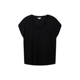 Tom Tailor Große Größen: Shirt aus Viskose-Mix mit tiefem Rundhalsausschnitt, schwarz, Gr.52