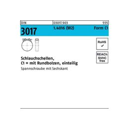 Reyher Schlauchschelle 100er Pack Schlauchschelle DIN 3017 W2 FormC1 85- 91/25 1.4016 Schraube galv.verz. 25St.DIN 3017 1.4016 (W2) Form C1 Schlauchschellen · mit Rundbolzen · einteilig