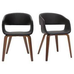 Miliboo Design-Stühle aus schwarzem Polyurethan mit dunklen Holzbeinen (2er-Set) SLAM