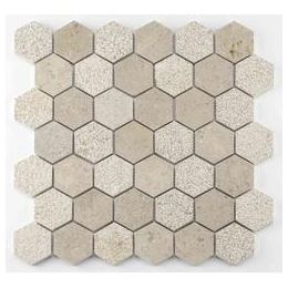 Mosaikfliese Marmor Hexagon 30 x 30 cm sand-mix Steingröße: ca. 4,8 x 5,5 cm