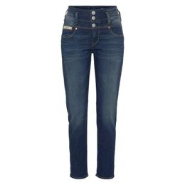 Herrlicher Boyfriend-Jeans Raya Boy Organic Denim mit markantem Dreiknopfverschluss und extrabreitem Bund, blau