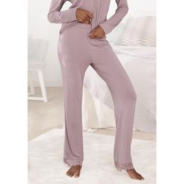 Lascana Schlafhose violett Gr. 32/34 f&uuml;r Damen. Mit Zierschleife. Bequem