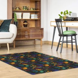 Teppich Gelbe Blüten mit Blauen Blumen vor Türkis