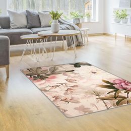 Teppich Illustrierte Pfingstrosen in Rosa