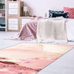 Teppich Abstrakte Berge Rosa mit Goldenen Linien
