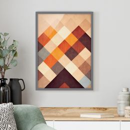 Bilderwelten Bild mit Rahmen Warmes Geometrie Muster