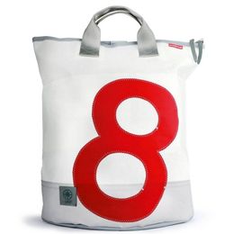 360grad Tagesrucksack Rucksacktasche Ketsch recyceltes Segeltuch Weiss Hellgrau Zahl Rot