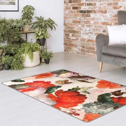 Teppich Rote Blumen mit Schmetterlingen