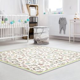 Teppich Einhörner und Süßes in Pastell mit Rahmen
