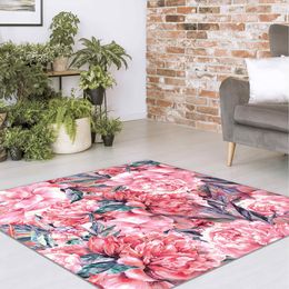 Teppich Zartes Aquarell Rote Pfingstrosen Muster