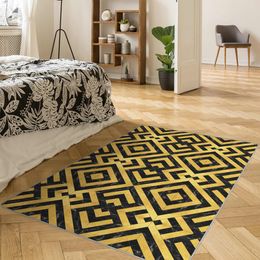Teppich Geometrischer Fliesenmix Art Deco Gold Schwarzer Marmor