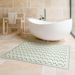 Teppich Geometrische Fliesen kleine Dreiecke Olivgrün mit Bordüre
