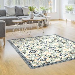 Teppich Florale Fliesen Gelbblaue Folklore mit Bordüre