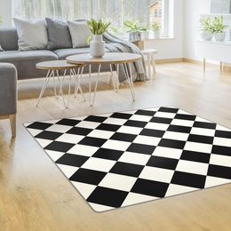 Teppich Geometrisches Muster gedrehtes Schachbrett Schwarz Weiß