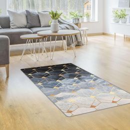 Teppich Blaue Geometrie goldenes Art Deco