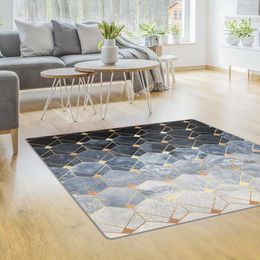 Teppich Blaue Geometrie goldenes Art Deco