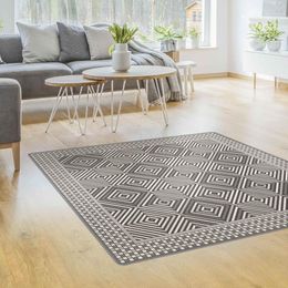 Teppich Geometrische Fliesen Strudel Grau mit Mosaikrahmen