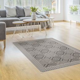 Teppich Geometrische Fliesen Strudel Grau mit Mosaikrahmen